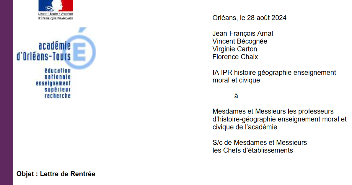 Lettre de rentrée 2024 des IA-IPR d'HGEMC | Mémoires & Citoyenneté ...